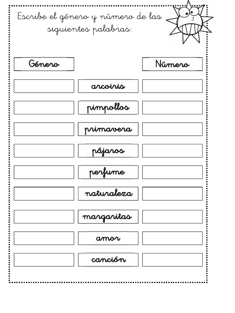 Ficha Género y Número de Las Palabras | PDF
