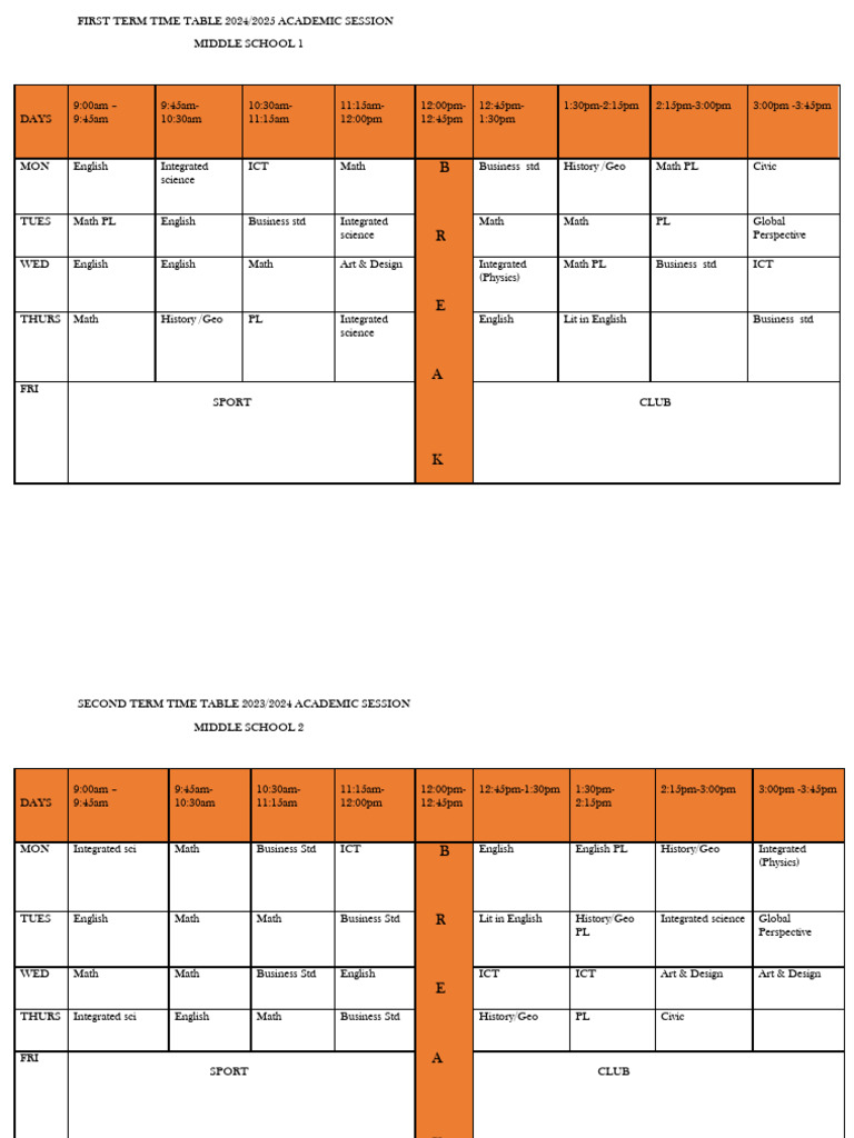 Ist Term Time Table | PDF