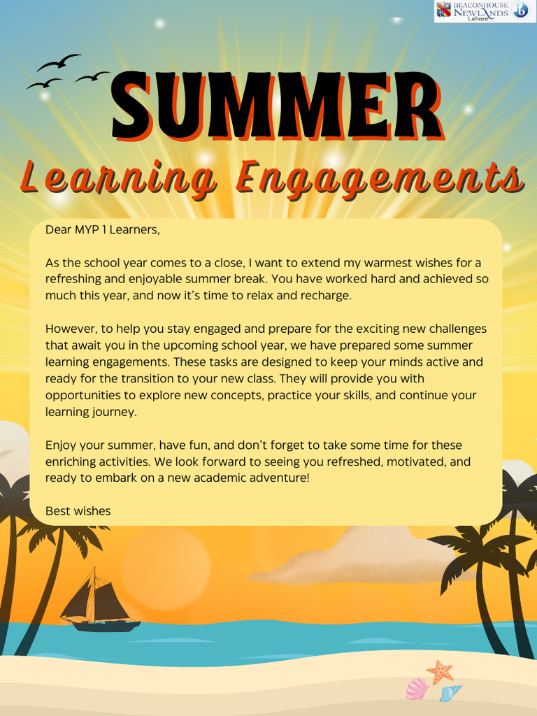 PYP 5 To MYP 1-Summer Learning Engagements | PDF