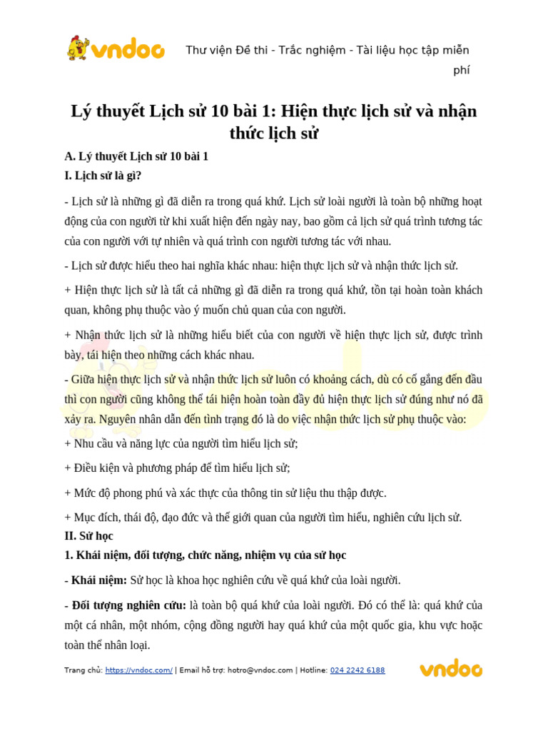 Ly Thuyet Lich Su 10 Bai 1 KNTT | PDF
