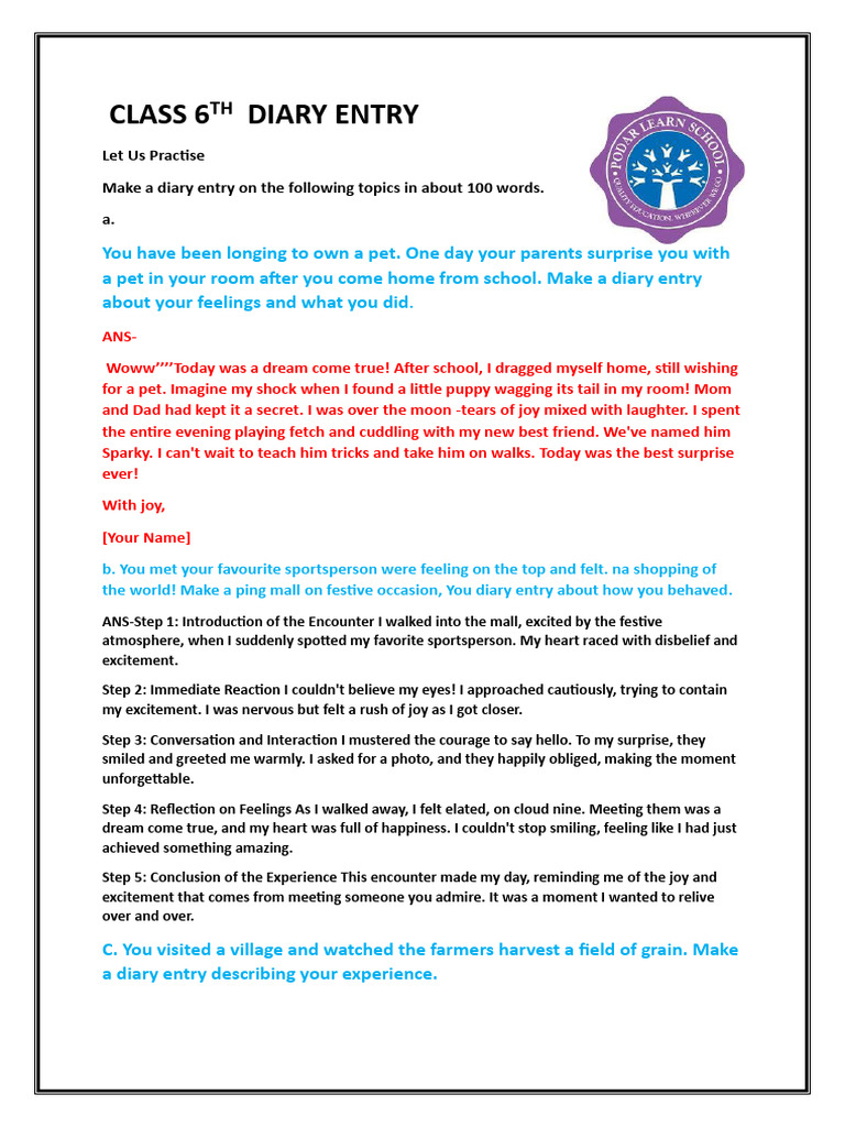 Class 6th Dairy Entry | PDF