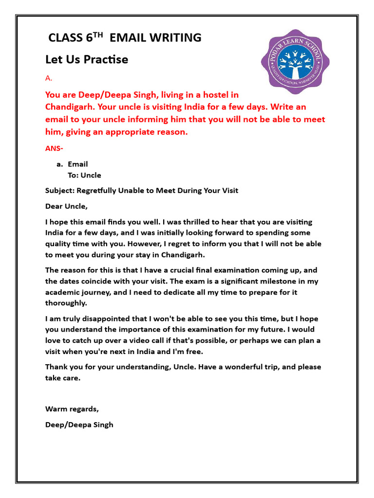 Class 6TH Email Writing | PDF