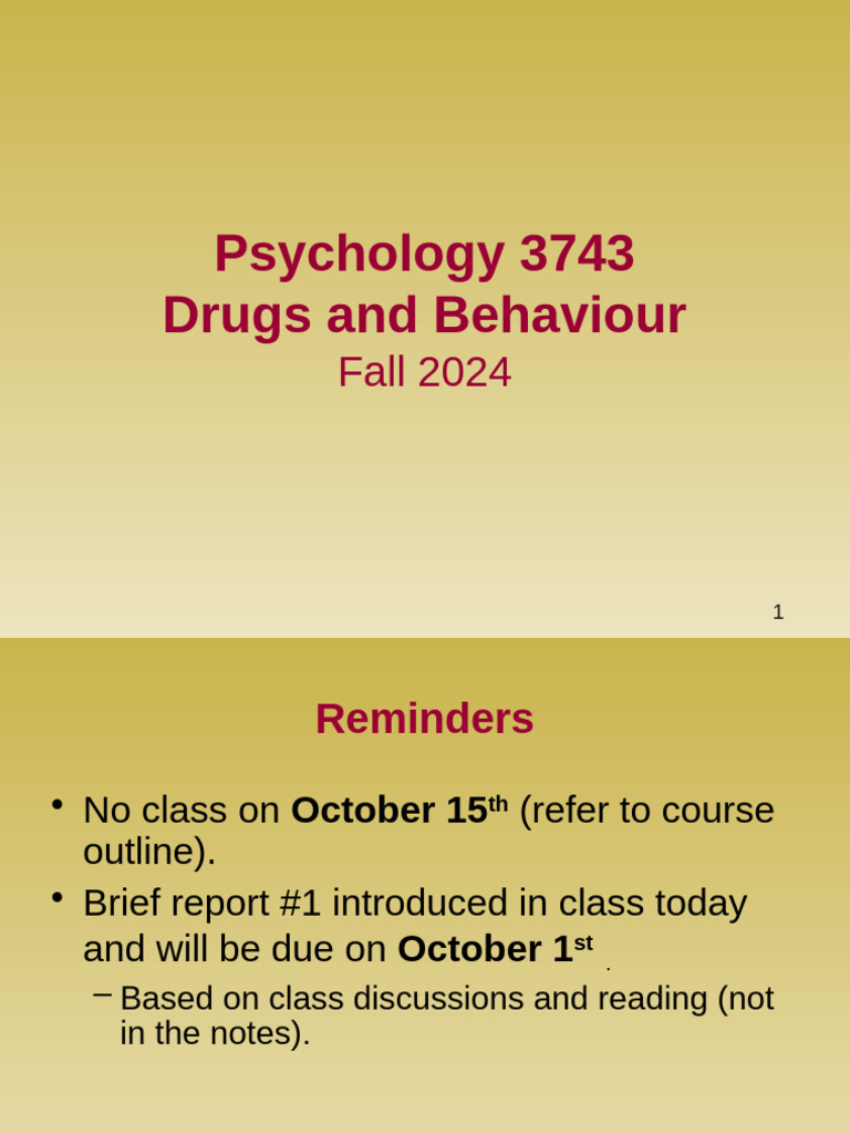 Lecture 4-Drugs and Behaviour (September 17) | PDF