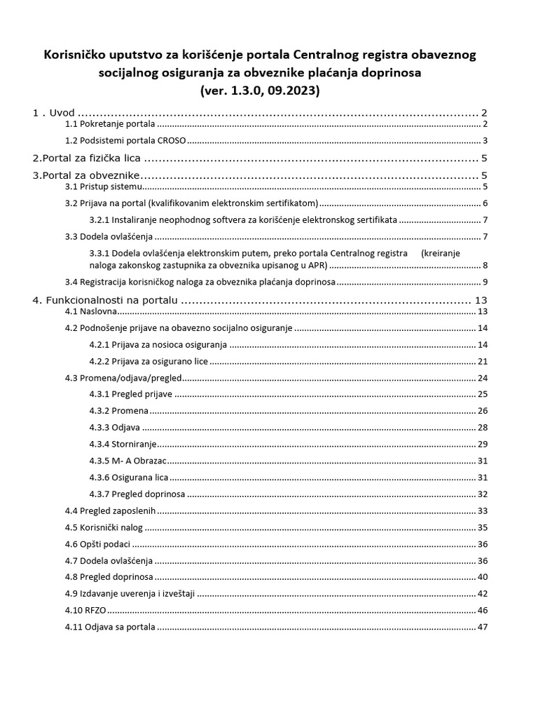 Uputstvo Obveznik Croso | PDF