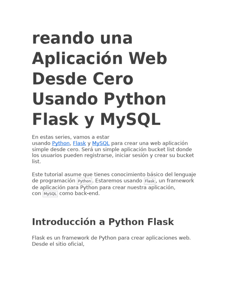 Reando Una Aplicación Web Desde Cero Usando Python Flask y MySQL | PDF Reando Una Aplicación Web Desde Cero Usando Python Flask y MySQL | PDF