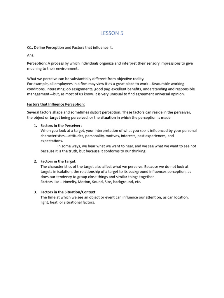 Lesson - 5 Perception, Attribution Thy, Judgement Shortcuts, Decison ...