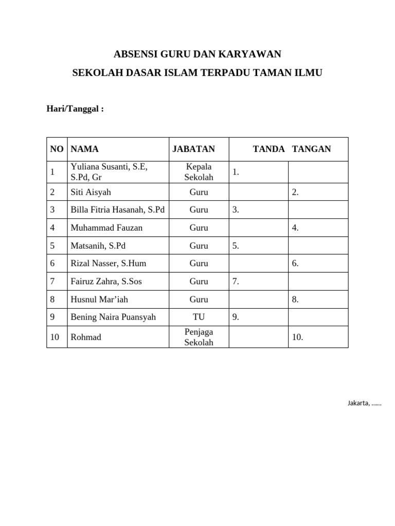 Absensi Guru Dan Karyawan New | PDF