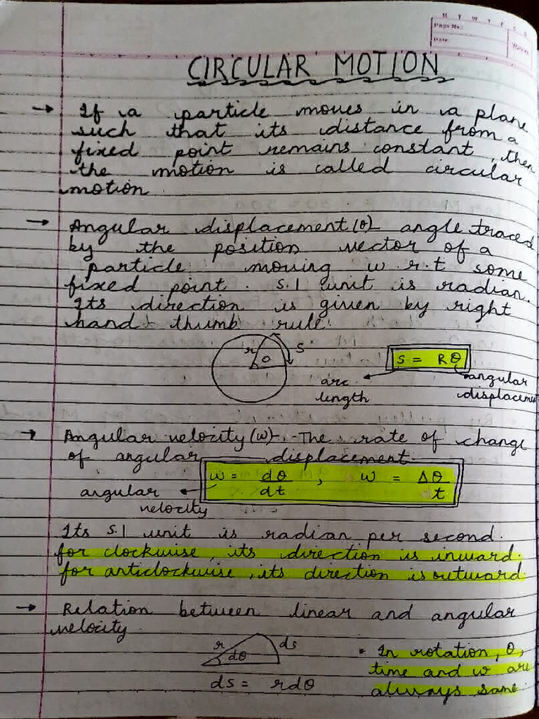 Phy - Circular Motion - Notes | PDF