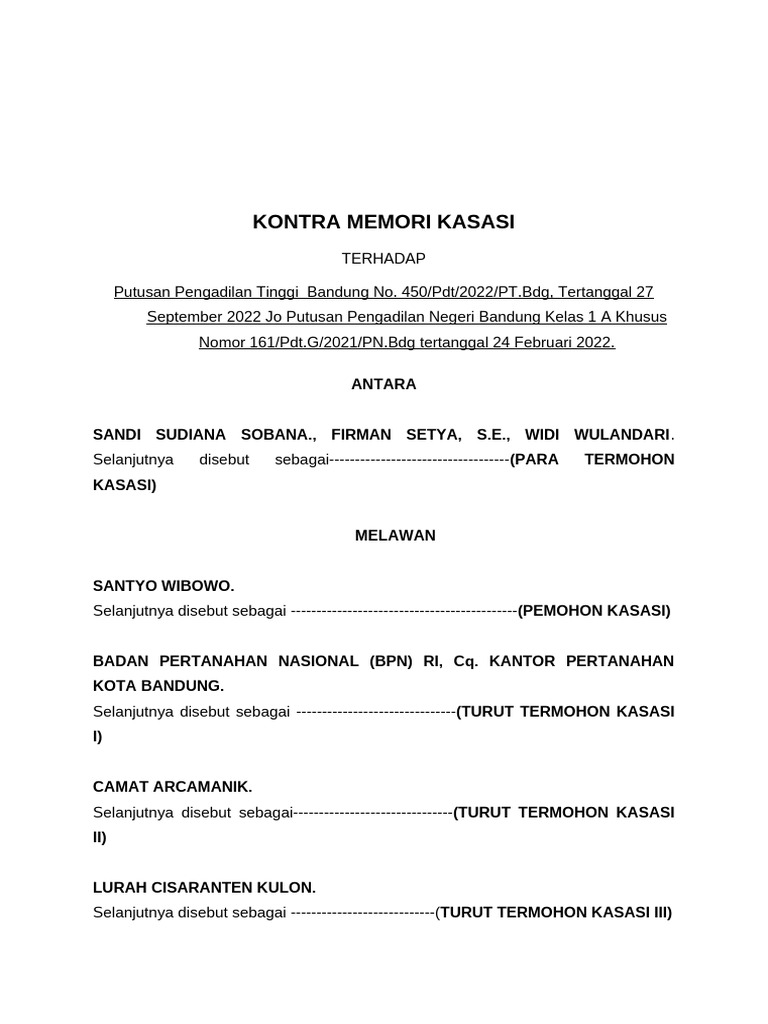 Kontra Memori Kasasi 161 | PDF