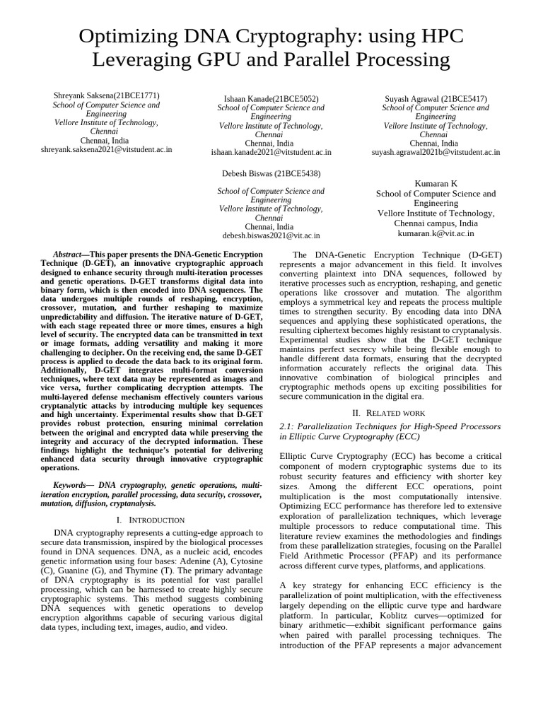 Batch 3 - Optimizing DNA Cryptography Using HPC Leveraging GPU | PDF