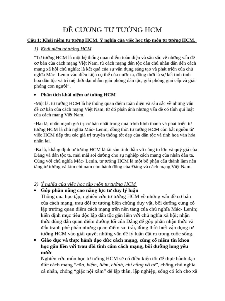 ĐỀ CƯƠNG TƯ TƯỞNG HCM | PDF