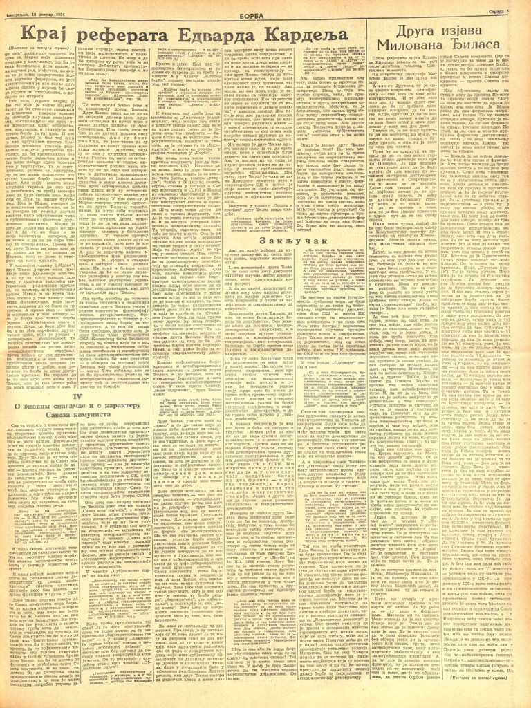 Kardelj o Đilasu 1954 (3 Plenum) - Borba | PDF