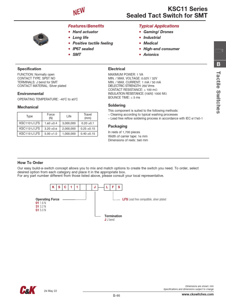 ck_ksc11_datasheet Sealed Tact switch | PDF