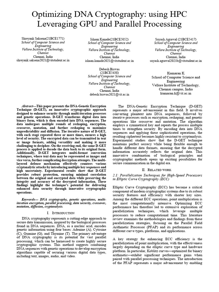 Batch 3 - Optimizing DNA Cryptography Using HPC Leveraging GPU | PDF