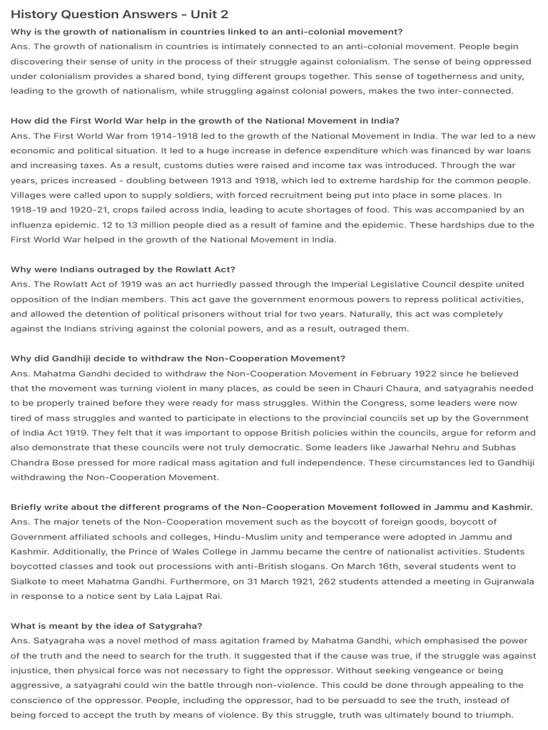 History Question Answers - Unit 2 | PDF