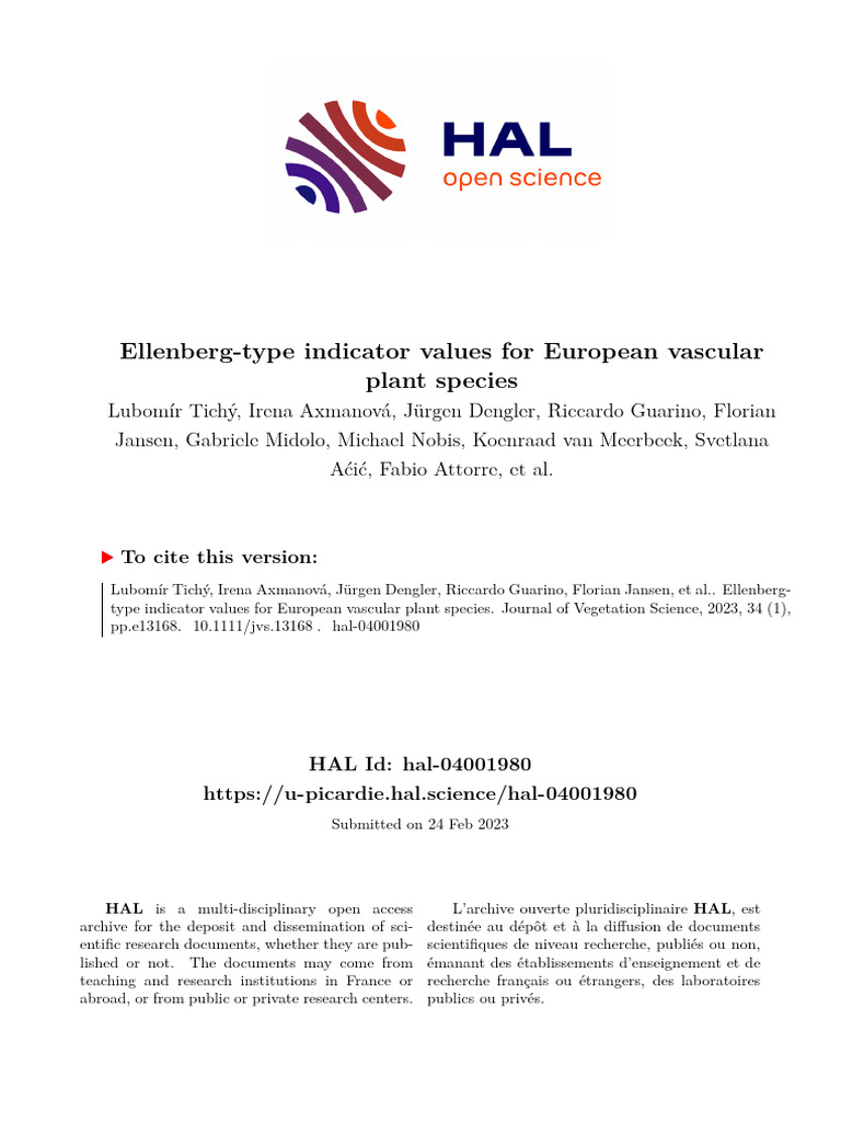 Tichy 2023 Ellenberg-Type Indicators Europe | PDF