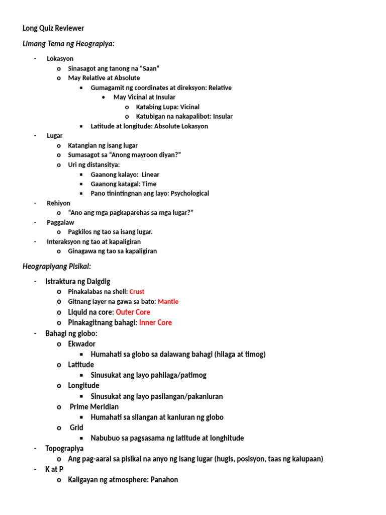 Long Quiz Reviewer W Answers | PDF