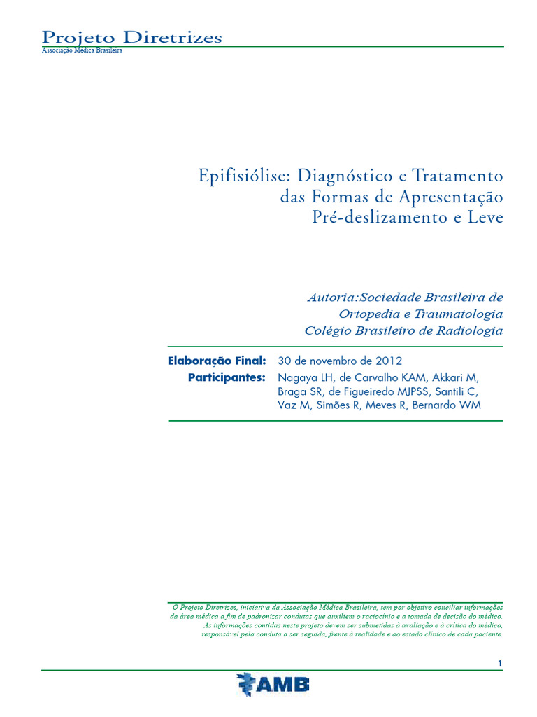 Epifisiolise Diagnostico e Tratamento Das Formas de Apresentacao Pre ...