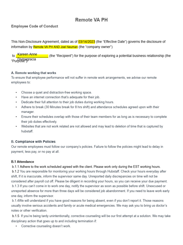 Employee Code of Conduct | PDF | Business | Labor Relations