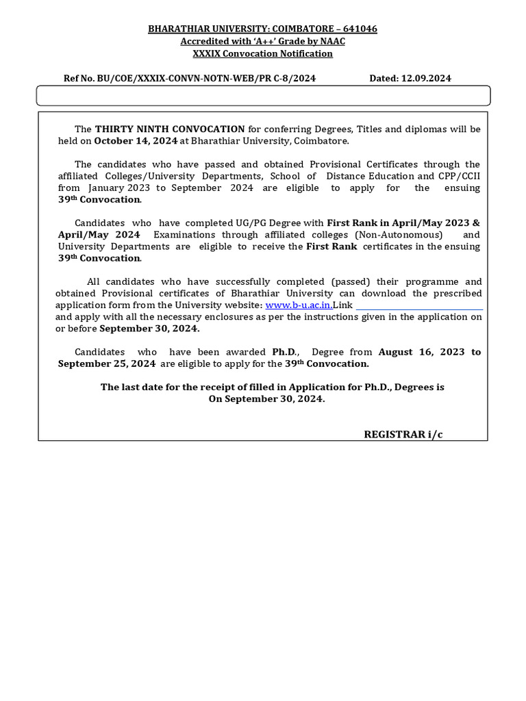 39th Convocation Notification WEB | PDF