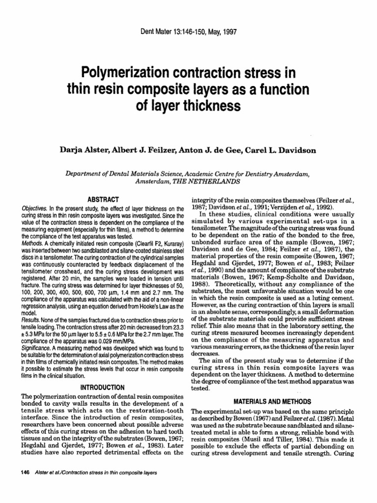 Polymerization Contraction Stress in Thin Resin Composite Layers As A ...