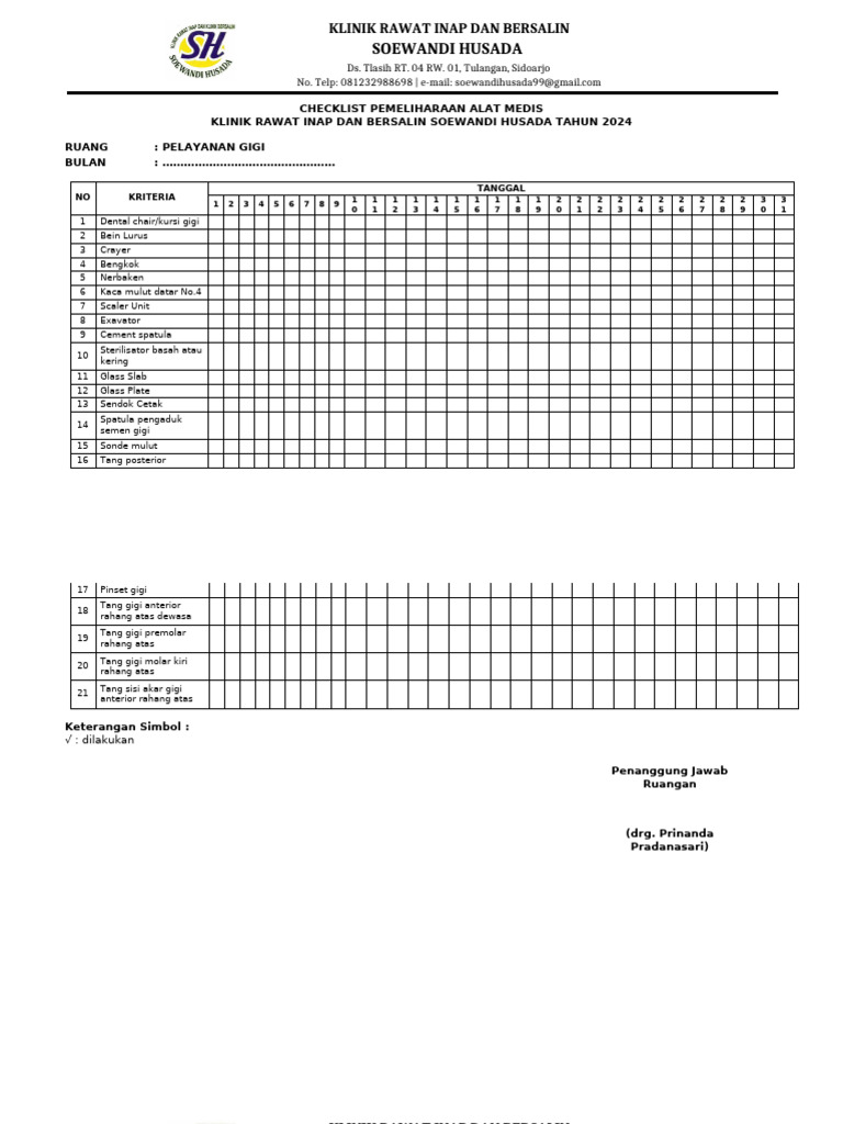 Checklist Pemeliharaan Alat Medis (Gigi) | PDF