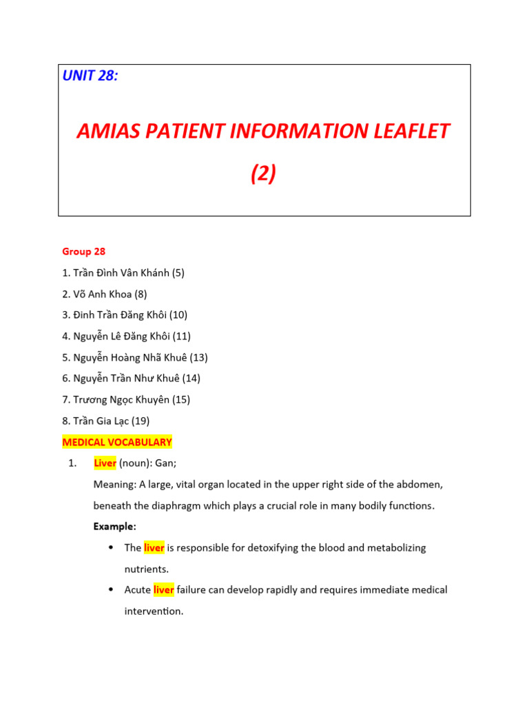 Unit 28 AMIAS PATIENT INFORMATION LEAFLET 2 | PDF