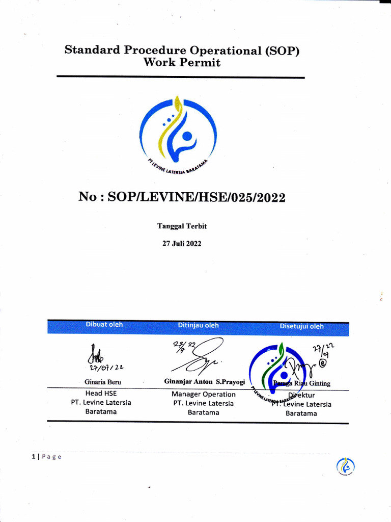 SOP.Levine.HSE.025.2022-WORK PERMIT | PDF