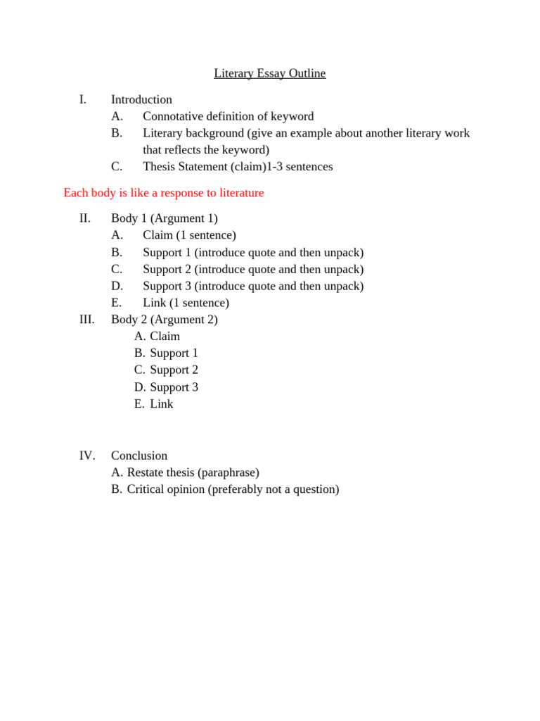 Literary Essay Outline | PDF