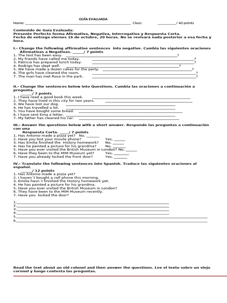 Guia de Ingles Evaluada Primer Año Medio | PDF