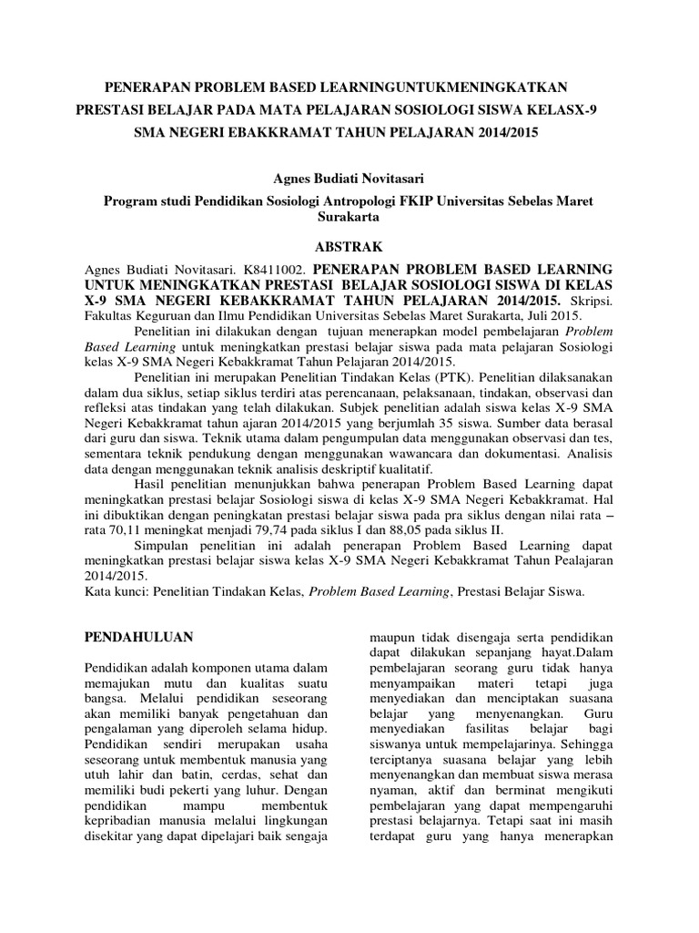 ID Penerapan Problem Based Learninguntukmeningkatkan Prestasi Belajar Pada Mata Pel | PDF