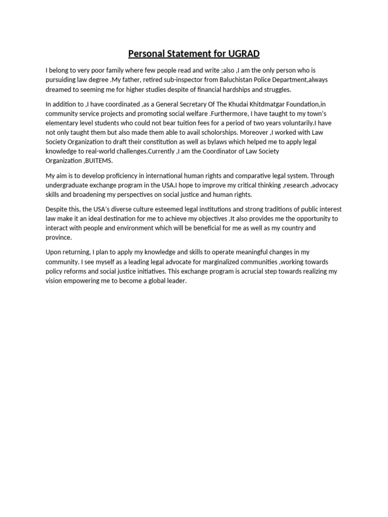 Personal Statement For UGRAD | PDF