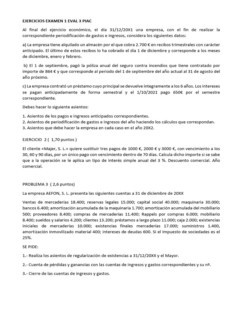 Piac Ejercicios Exam 1 Eval 3 | PDF