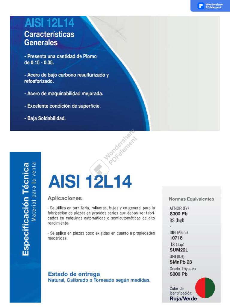 Ficha Tecnica Aisi 12L14 | PDF