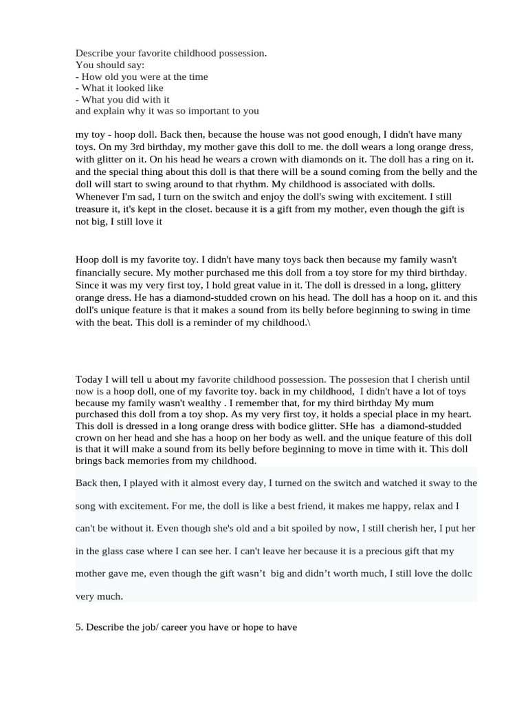 1.describe Your Favorite Childhood Possession | PDF | Toys