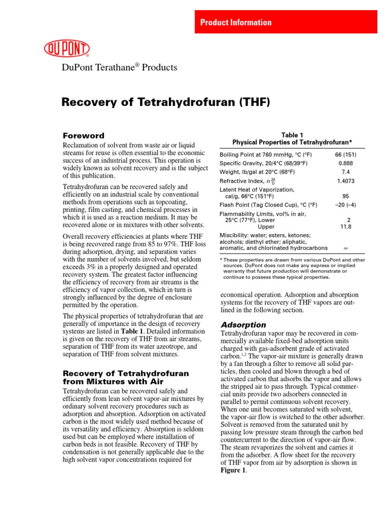 DuPont - Recovery of Tetrahydrofuran (THF) | PDF | Tetrahydrofuran | Distillation