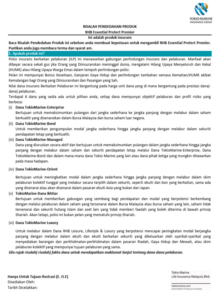 RHB Essential Protect (Premier) BM | PDF