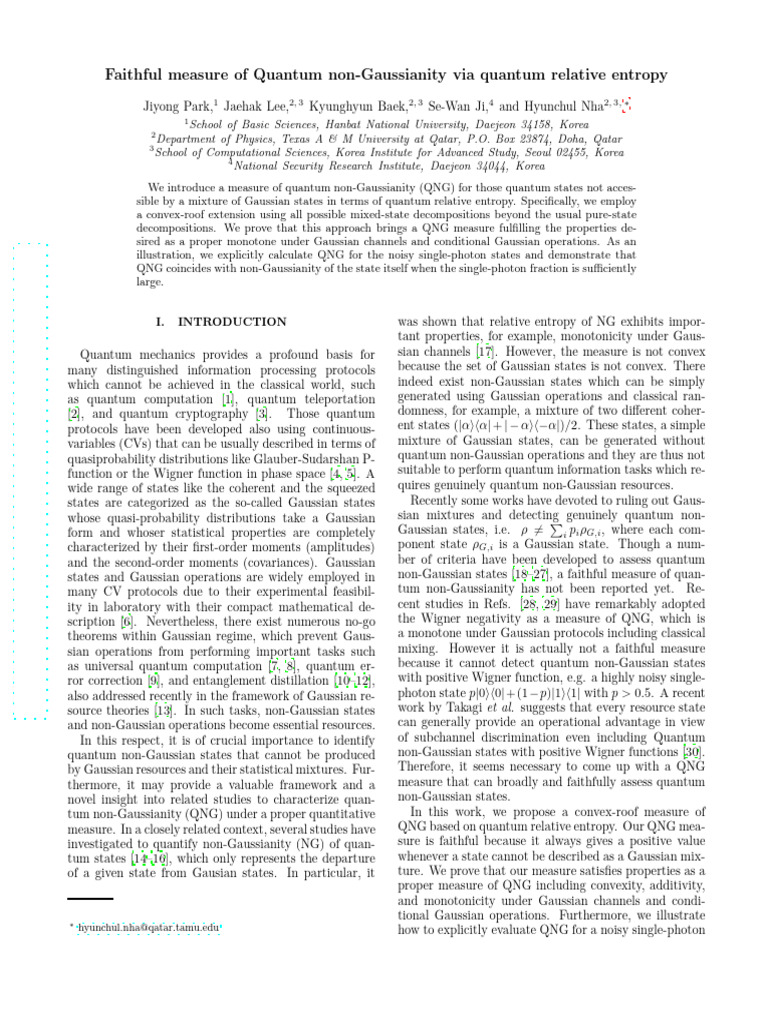 Faithful Measure of Quantum Non-Gaussianity Via Quantum Relative Entropy | PDF