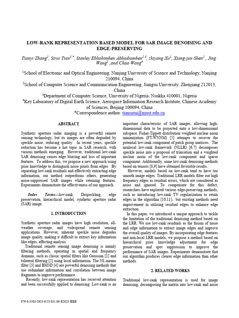 Low-Rank Representation Based Model for Sar Image Denoising and Edge ... Low-Rank Representation Based Model for Sar Image Denoising and Edge ...