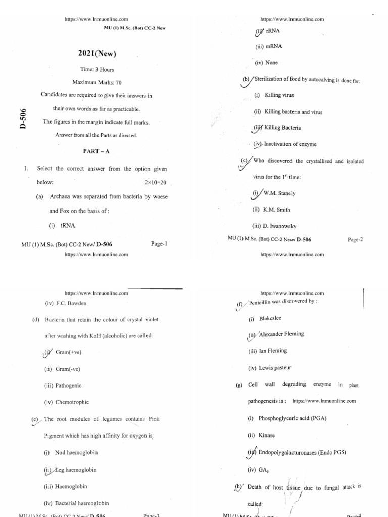 MSC 1 Sem Botany CC 2 D 506 2021 | PDF