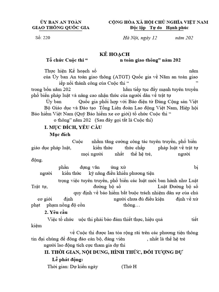 Ke Hoach To Chuc Cuoc Thi Chung Tay Vi ATGT Nam 2024 | PDF