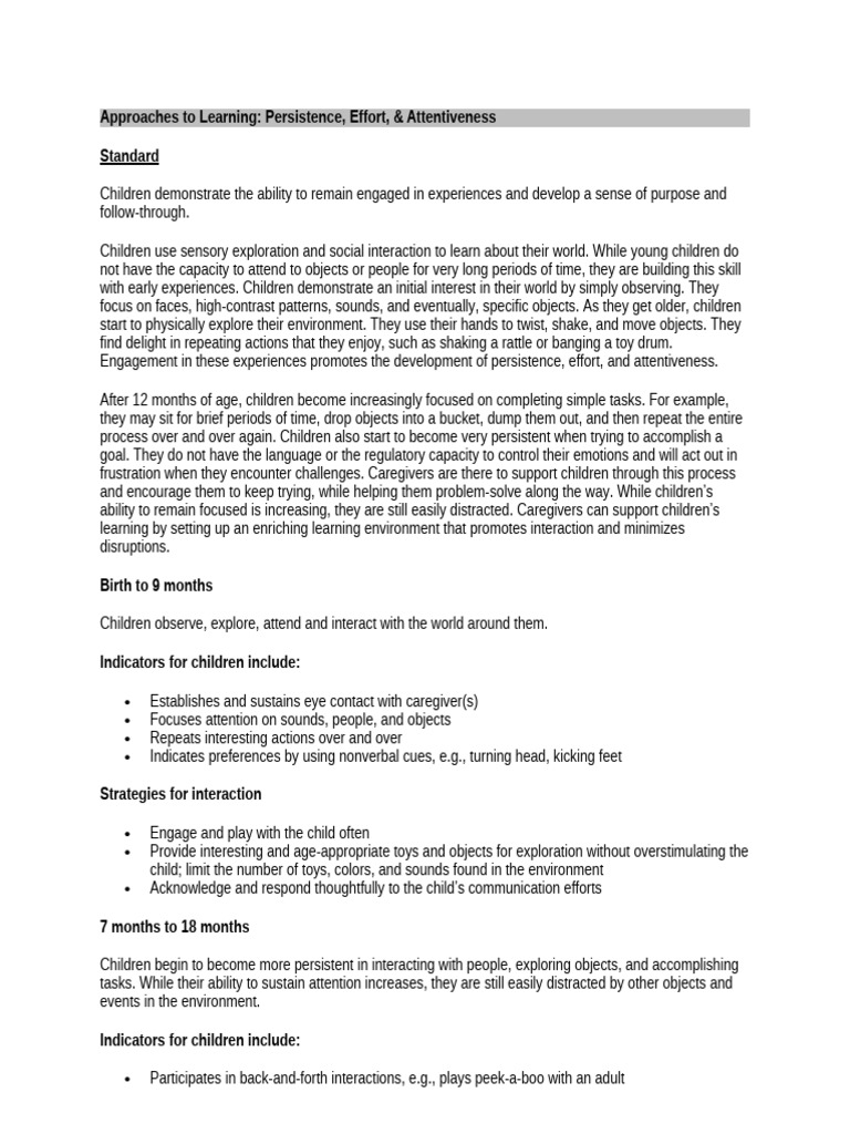 Approaches To Learning - Persistence, Effort and Attentiveness | PDF