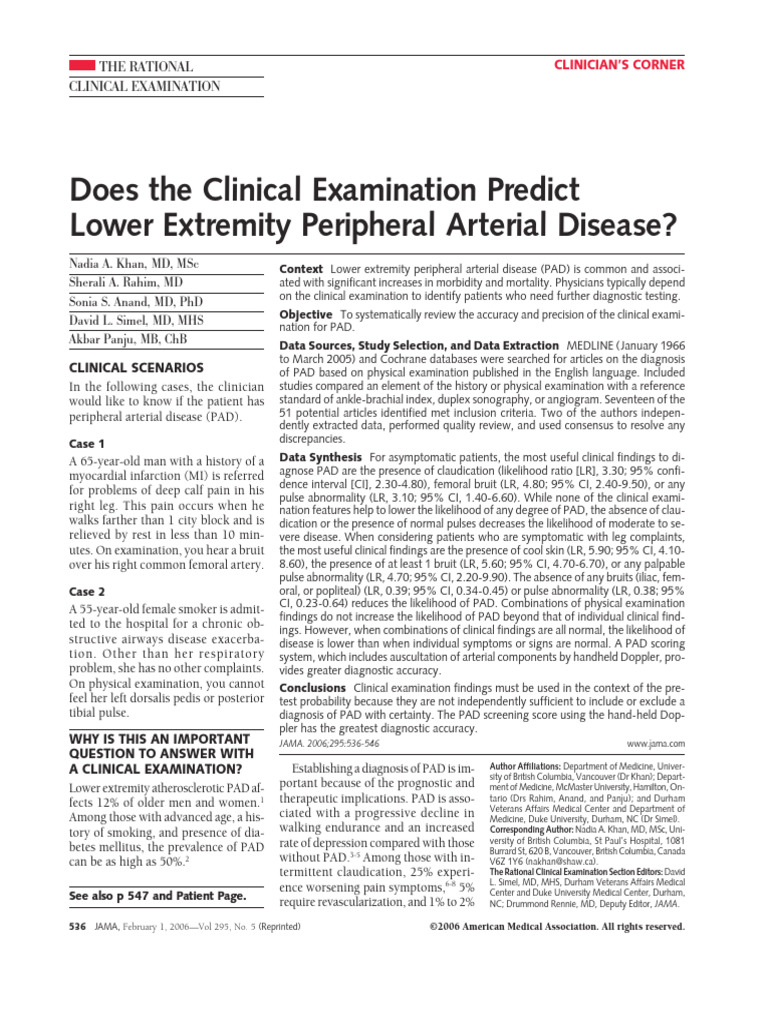 Does the Clinical Examination Predict Lower Extremity Peripheral Arterial Disease | PDF