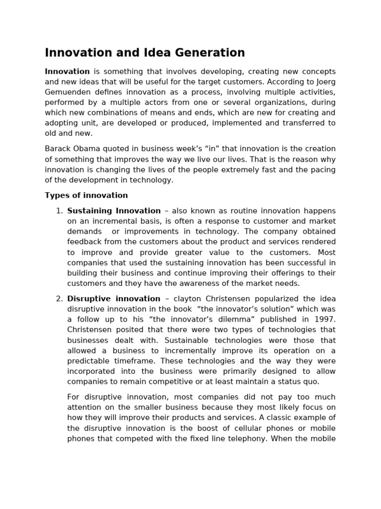 Steps in Innovation Idea Generation | PDF | Innovation | Finance & Money Management