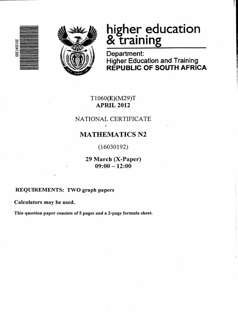 Mathematics N2 X Paper Apr 2012 | PDF