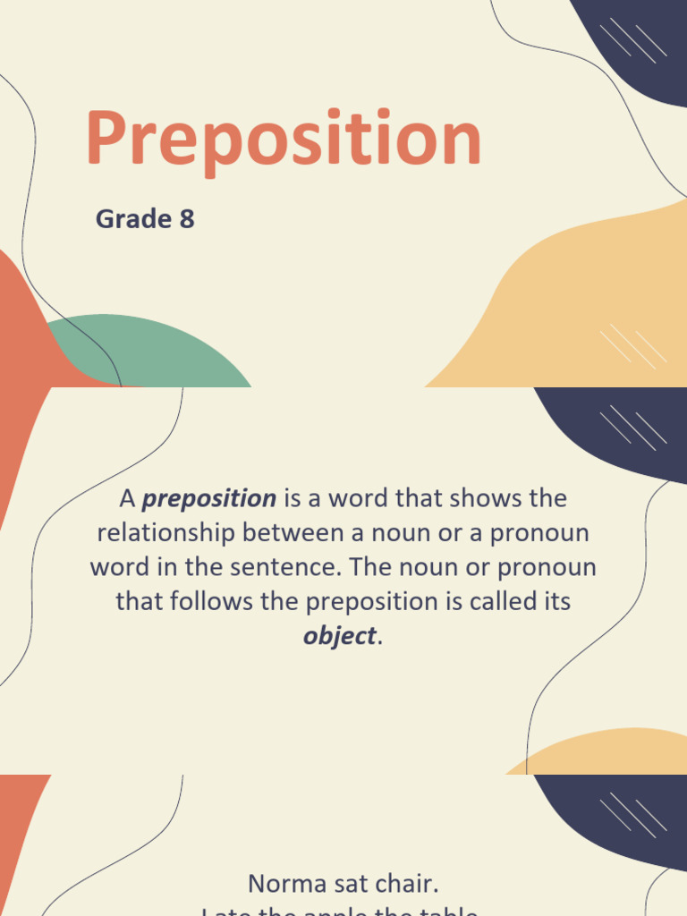Preposition and Prepositional Phrase 2nd Quarter GR 8 | PDF
