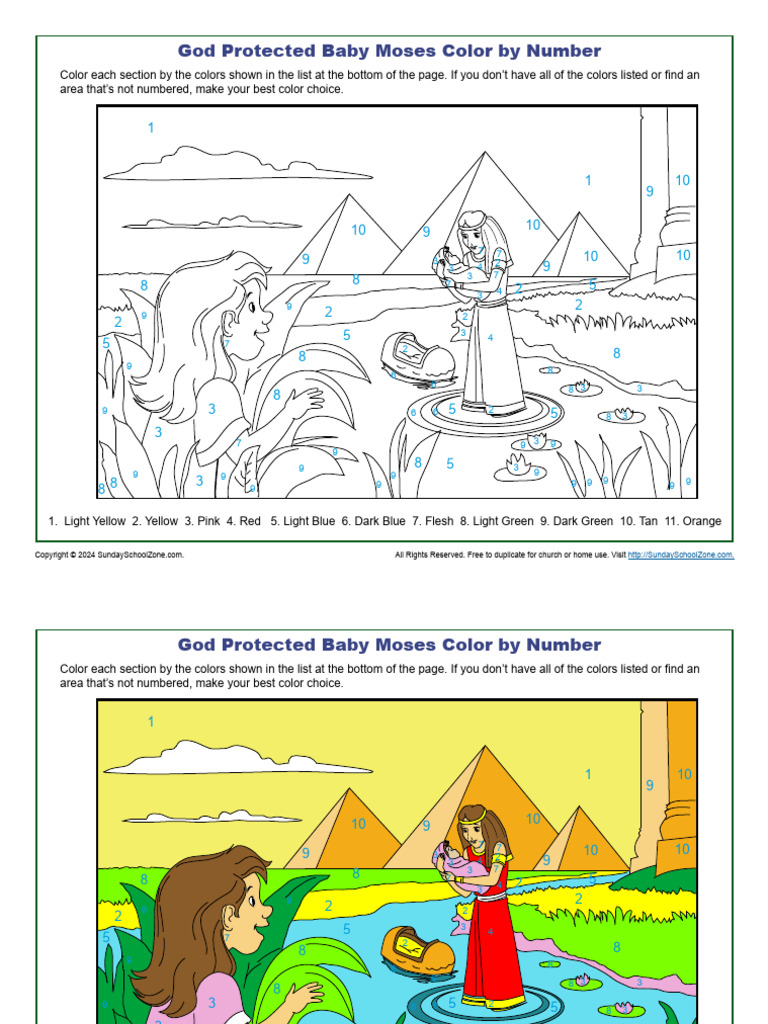 God Protected Baby Moses Color by Number | PDF