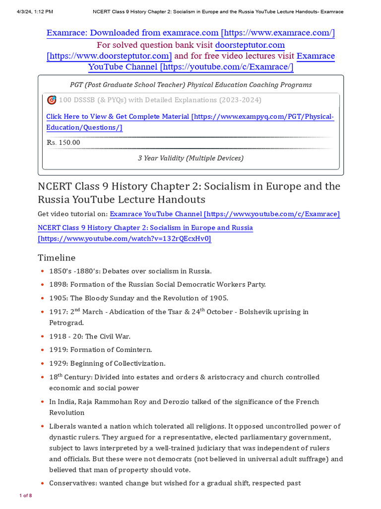 NCERT Class 9 History Chapter 2 YouTube Lecture | PDF