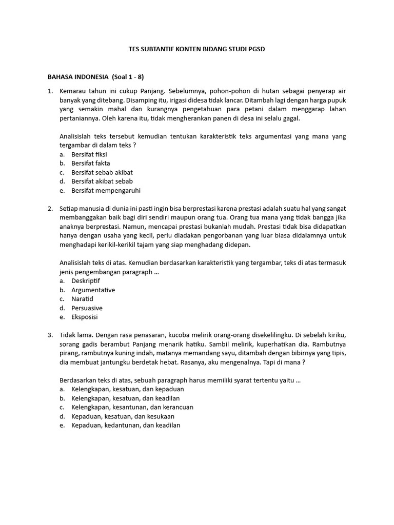 Soal Test Konten Bidang Studi PGSD - 70 Soal | PDF