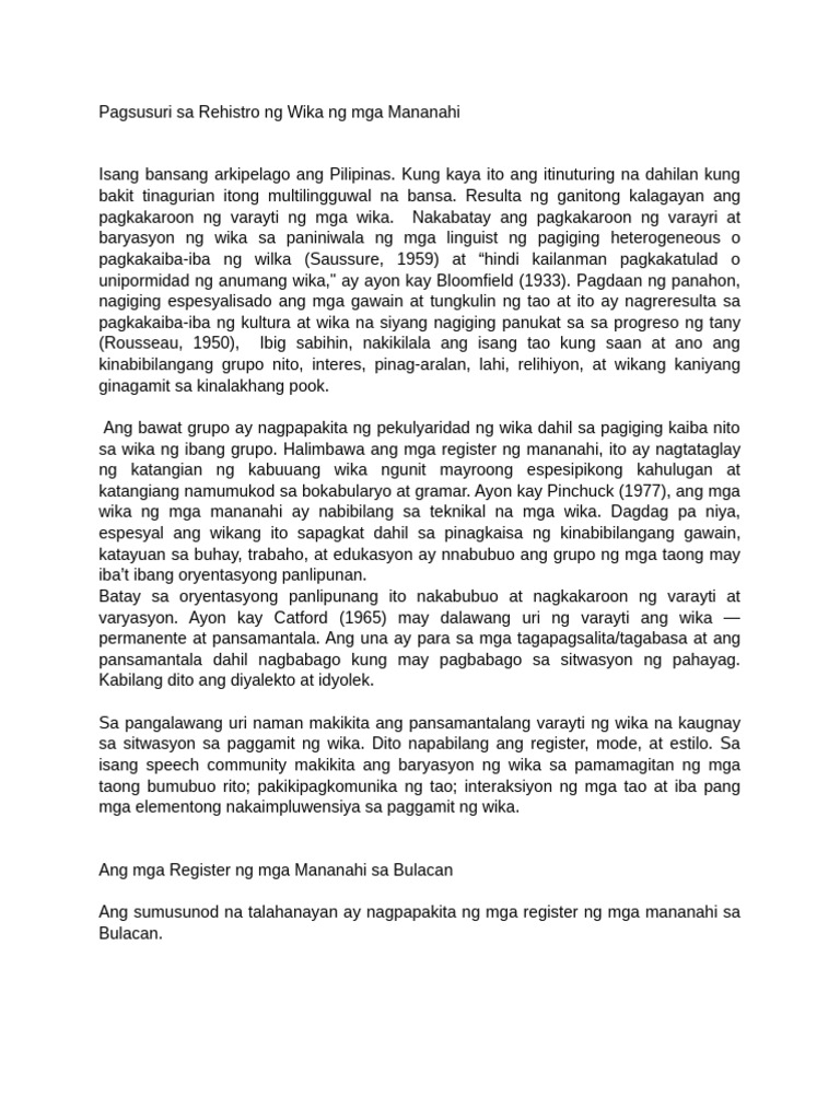 Rehistro NG Wika NG Mga Mananahi INTRO, REGISTER, UNANG HANAYY | PDF